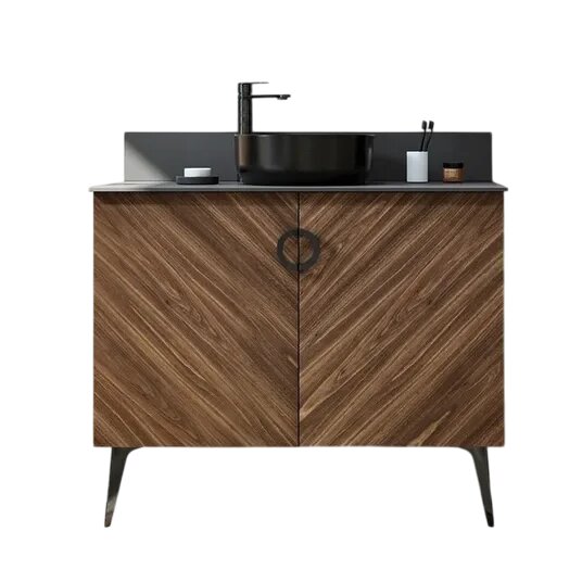 Тумба под раковину со столешницей Itana Palladio 100 2.0 напольная, дуб бурбон, столешница черная матовая