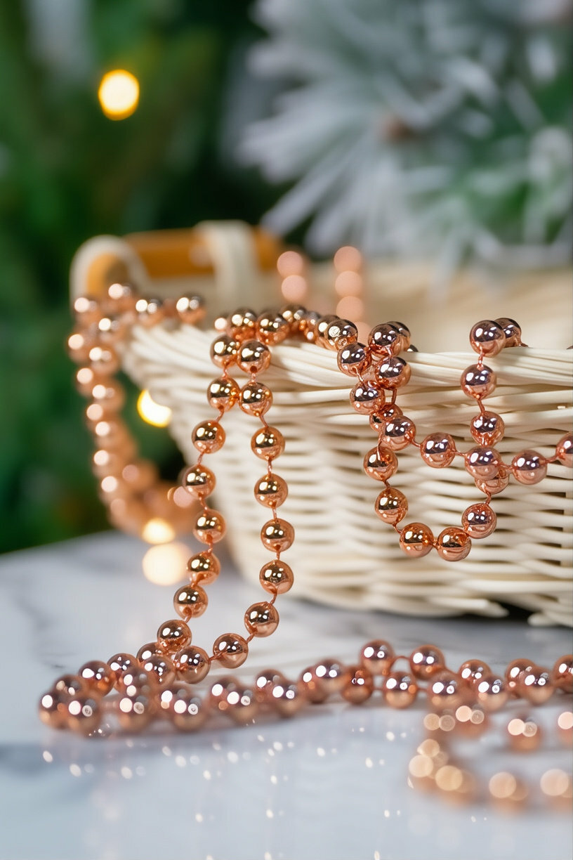 Бусы пластиковые елочный бисер, цвет: медный, 8 мм, 10 м, Winter Deco 101847