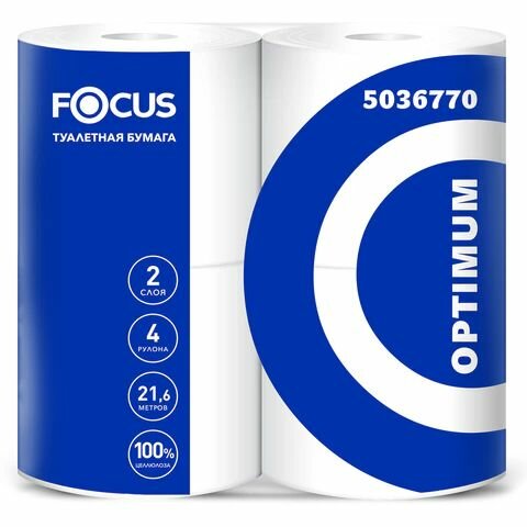 Бумага туалетная, спайка 4 шт, 2-слойная (4х21,6 м), FOCUS Optimum, белая, 5036770