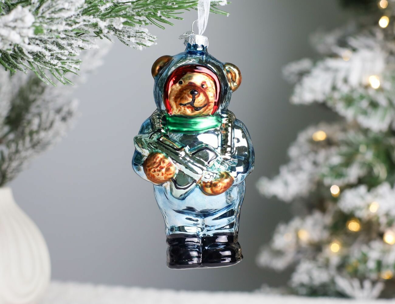 Ёлочная игрушка мишка-космонавт, стекло, 14 см, Winter Deco 5030146