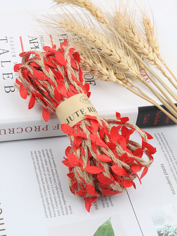 Шпагат джутовый для вязания с декоративными листьями, мешковинная лента 10 м для упаковки подарков, флористики, свадебного и DIY декора
