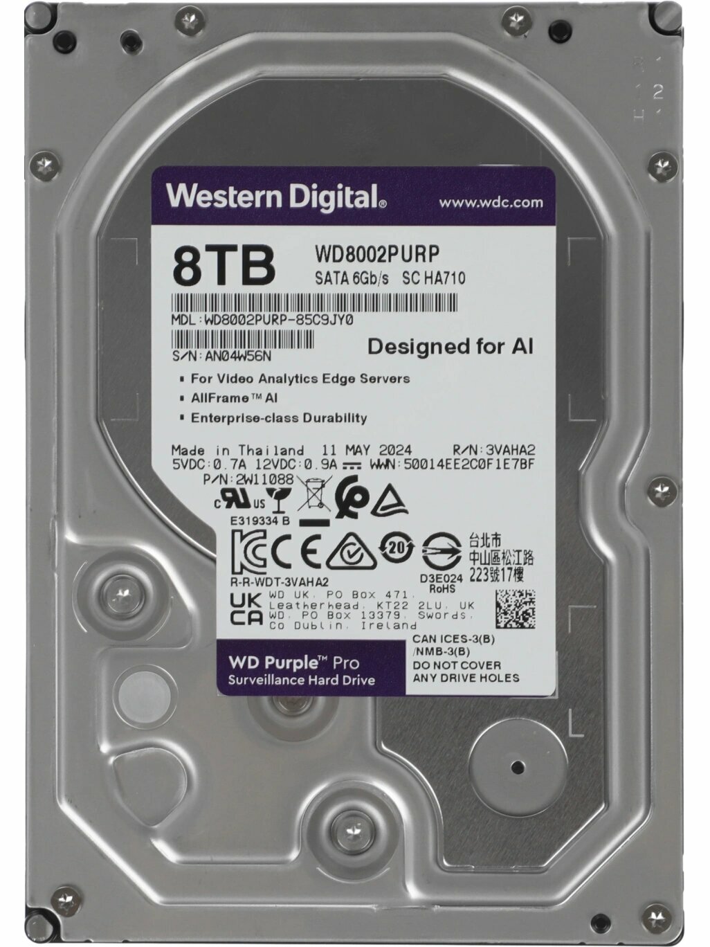 Жесткий диск WD Purple Pro WD8002PURP 8TB, SATA III, 3.5"