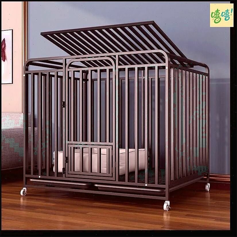 Усиленная клетка для собак черного цвета с пластиковым поддоном и колесами