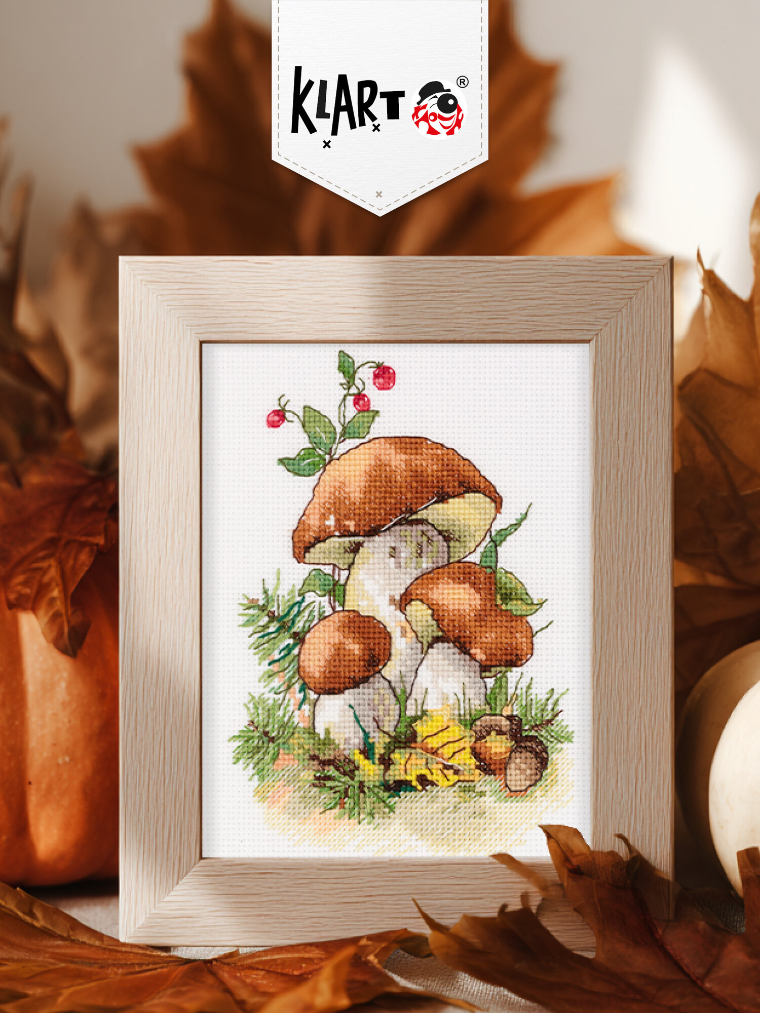 Набор для вышивания Klart 8-516 "Белые грибы" 13.5 х 18 см