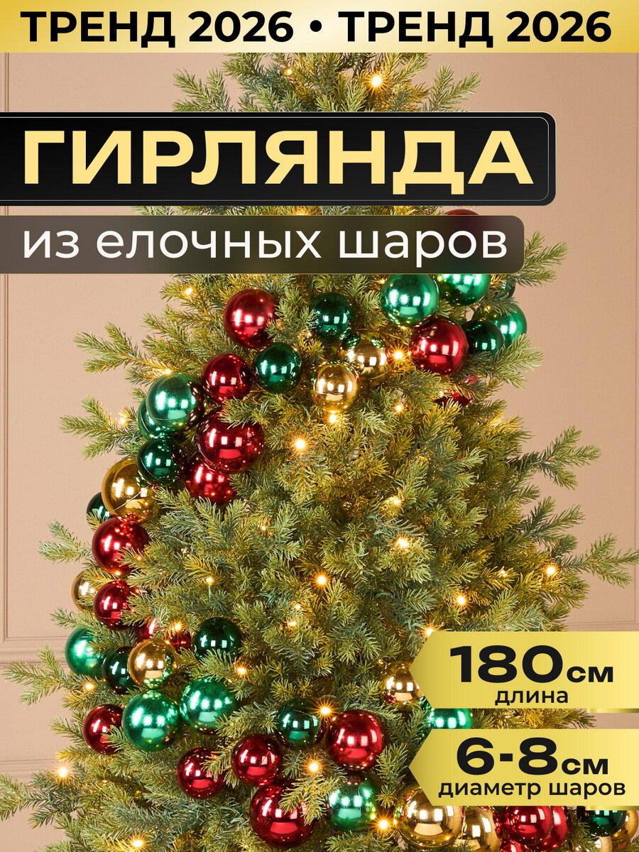 Гирлянда из елочных шаров Сказочные Самоцветы - Winter Gems 180*17 см, пластик, Winter Deco, 1097084