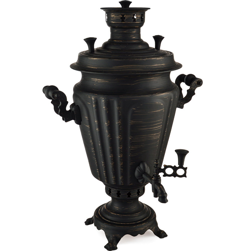 Самовар на дровах 7 литров формы «Рюмка гранная», золотые нити в патине