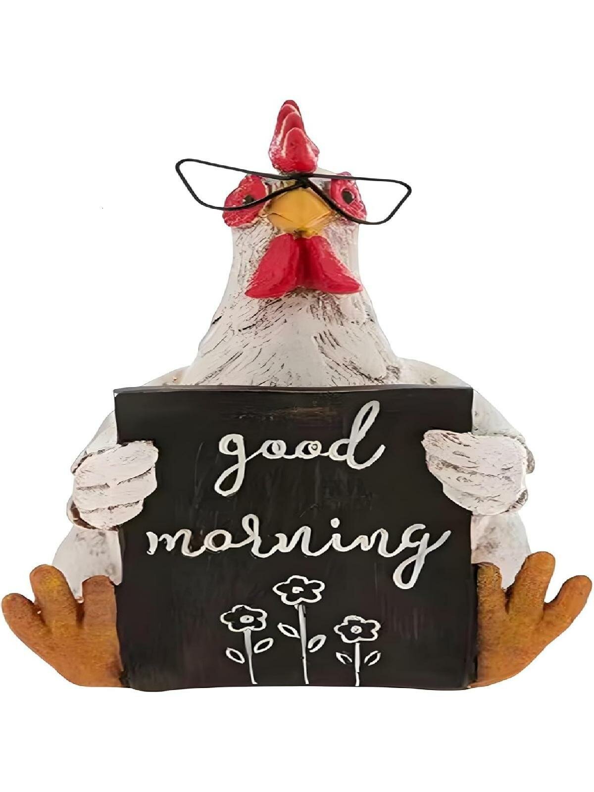 Фигурка Цыпленка "Доброе утро" Из Смолы, Статуэтка Сидящей Лежащей Курицы, Фигурка Петуха, Украшения из Курицы для Домашнего Офиса, Настольная Книжная Полка, Фестивальный Подарок B