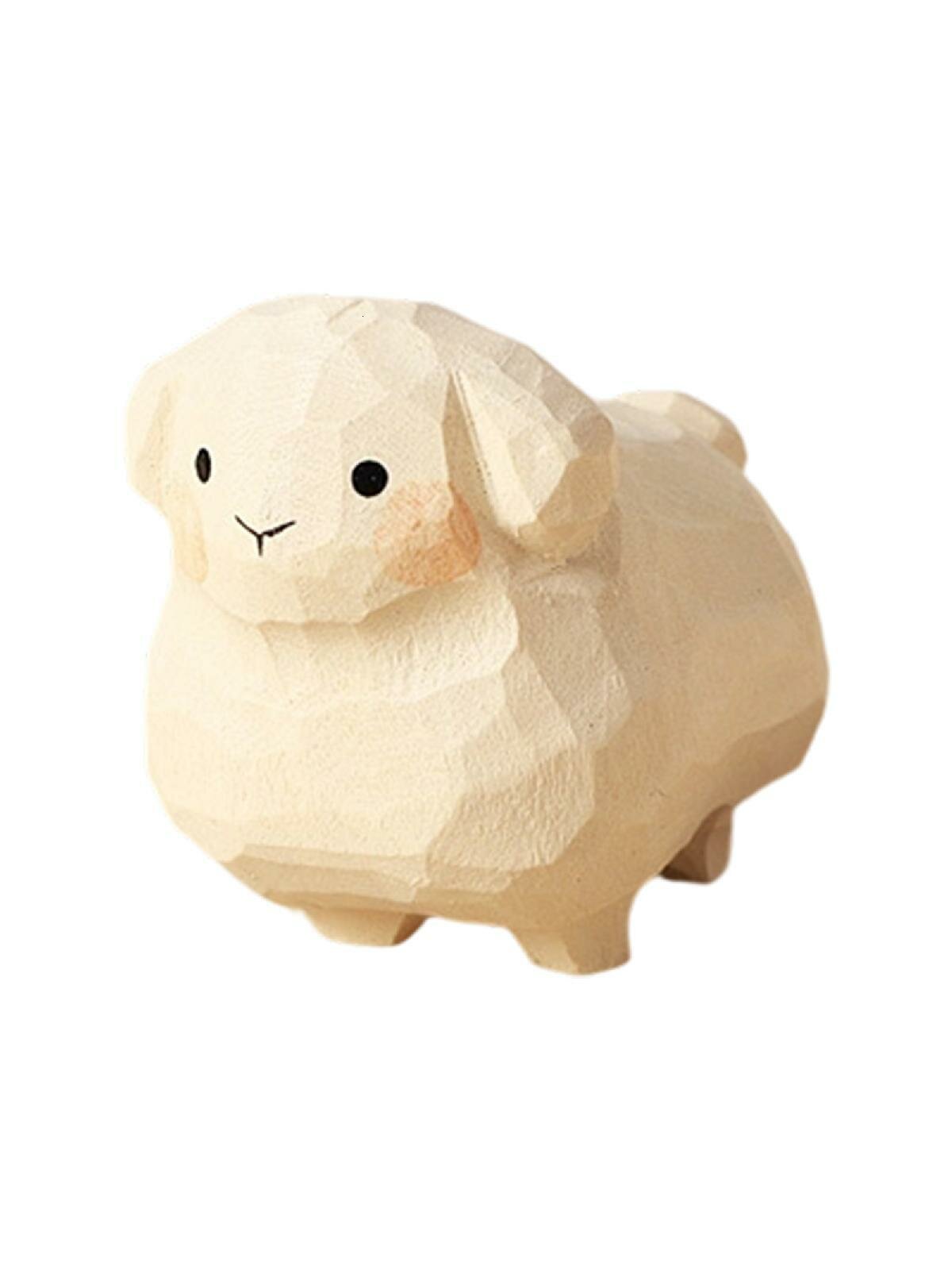 Миниатюрная деревянная фигурка ягненка, вырезанная мастером по дереву, украшение для полки, подарок для коллекционеров