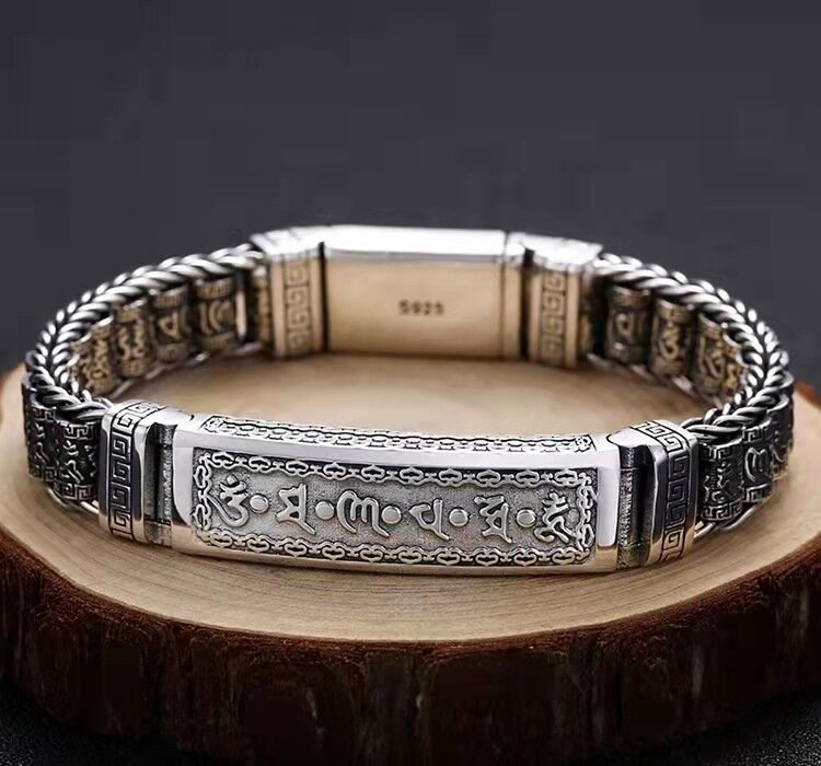 Браслет для гадания, YM S925 Серебро Шесть слов Молитвенное колесо Мужской