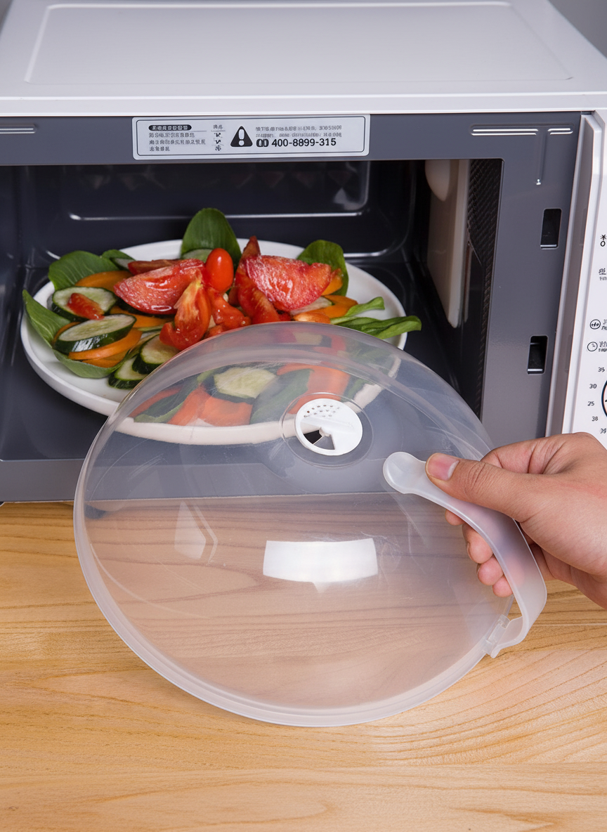 Крышка для микроволновки, СВЧ плиты диаметр 26 см, пластиковая с ручкой и клапаном, от жира, брызг в микроволновой печи