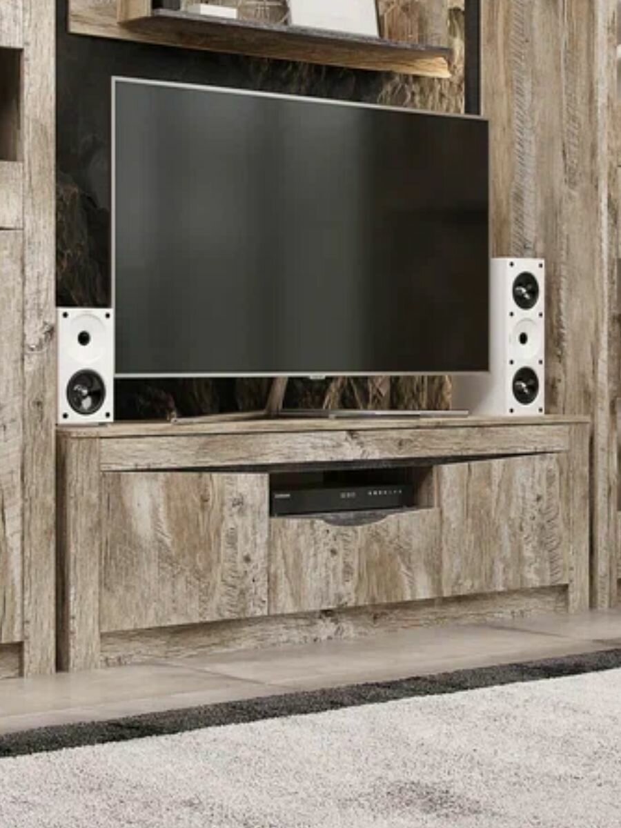 Тумба под ТВ Ривьера 1500х500х445, Дуб Юкон/Бетон темный, с выдвижным ящиком, МИФ