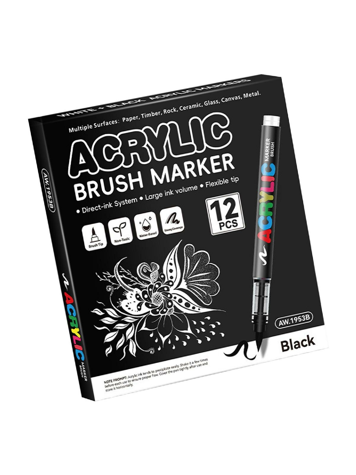 12шт Жидкая Акриловая Краска Ручка Белая/Черная Акриловая Краска Маркер с Кончиком Кисти