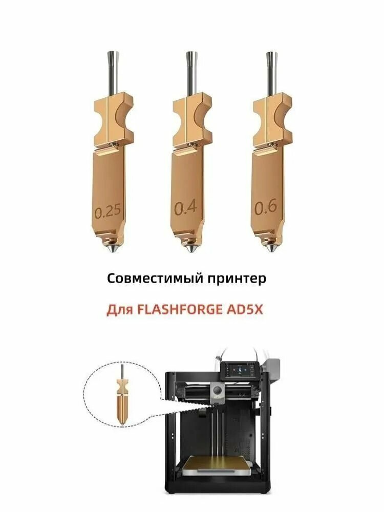 Бестселлер Flashforge AD5X: комплект быстросъемных сопел 0.25, 0.4, 0.6 мм эксклюзивный