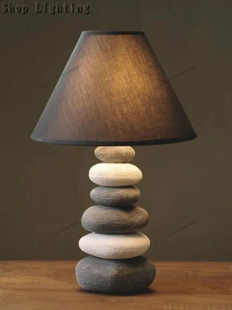 Настольная лампа из каменной ткани в стиле ваби-саби