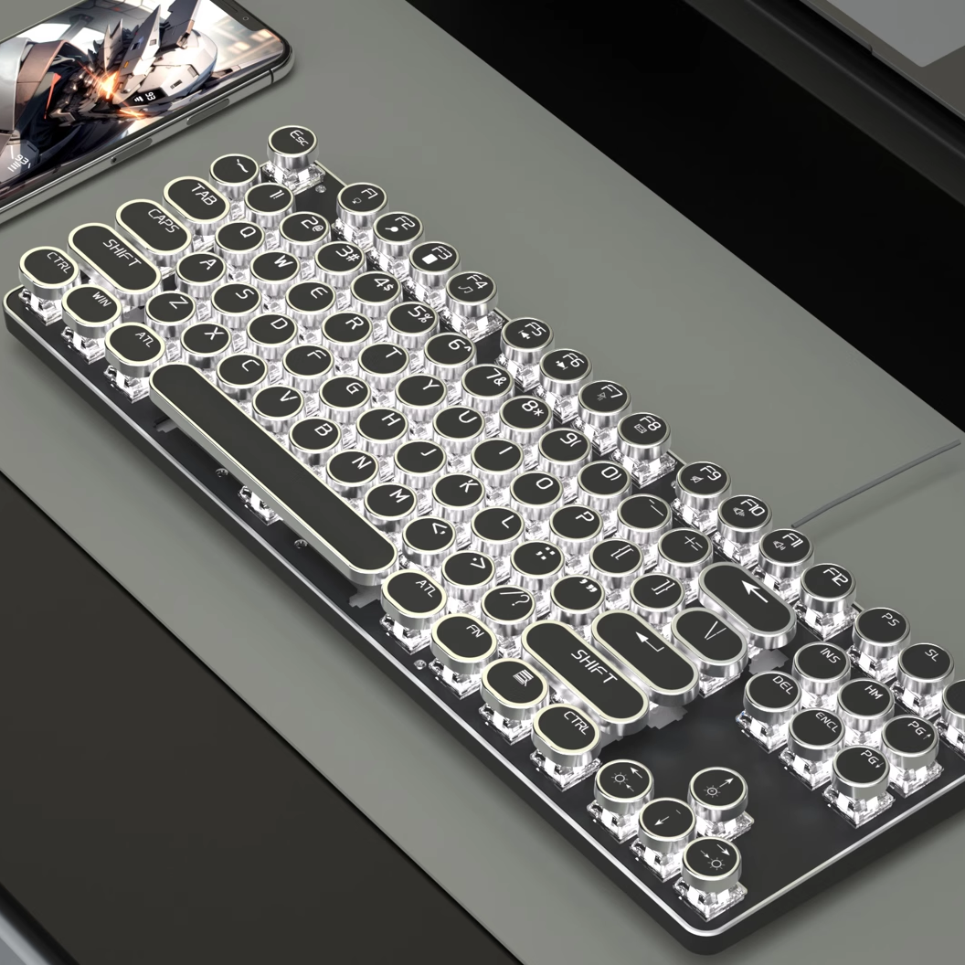 Набор в стиле стимпанк: механическая клавиатура, мышь и гарнитура, зеленая ось, для настольного компьютера, игр,