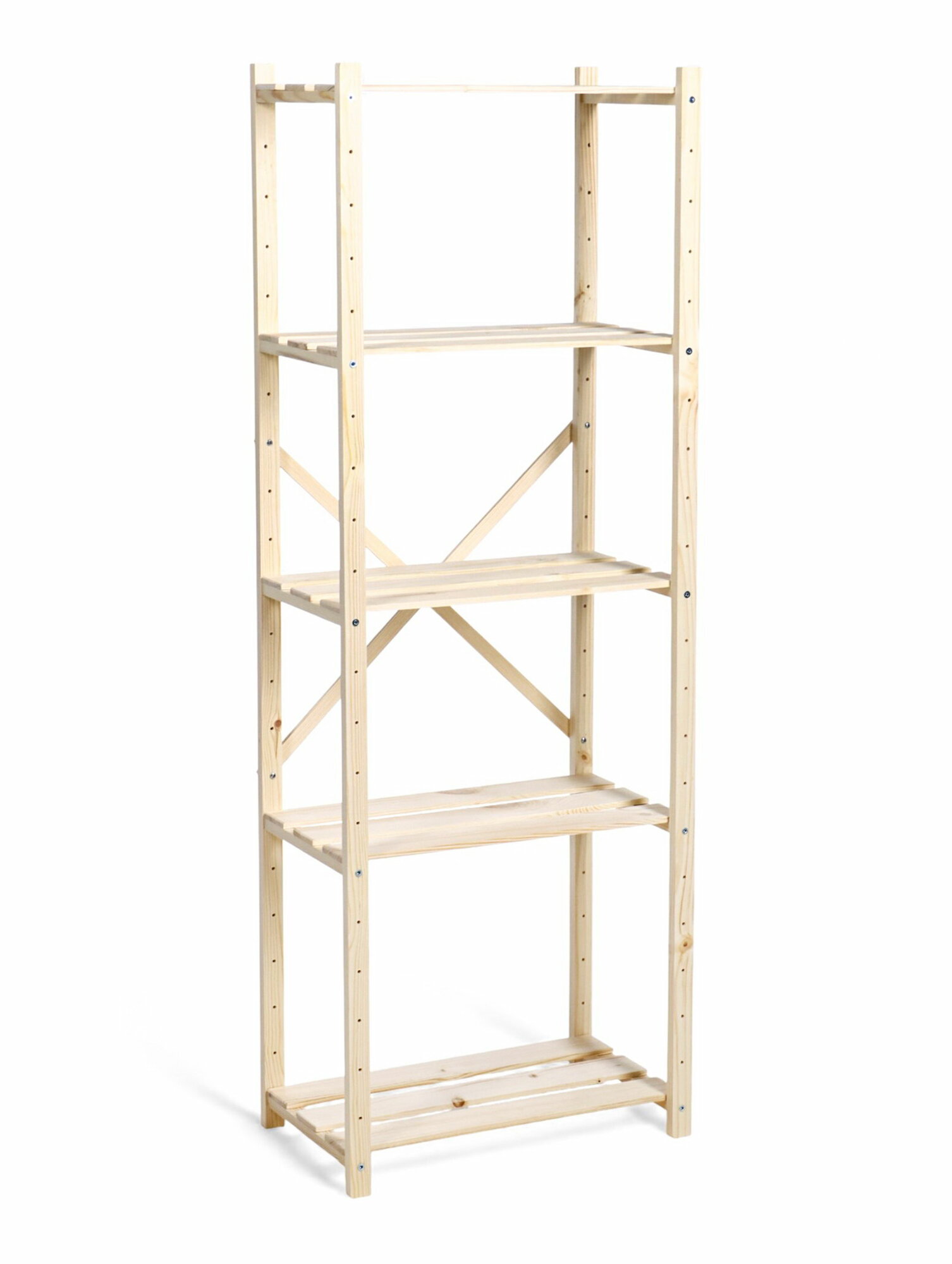 Стеллаж деревянный, 5 полок 142x50x28 см, напольный, с регулируемыми полками