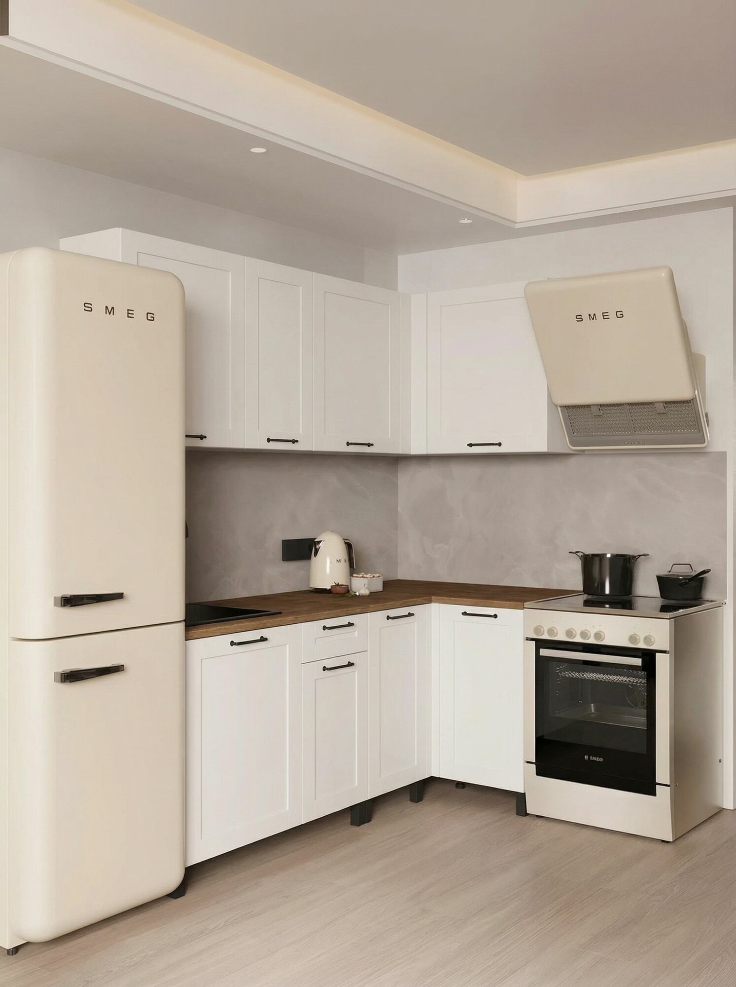 Кухонный гарнитур Аризона 100х200м белый/белый со столешницей