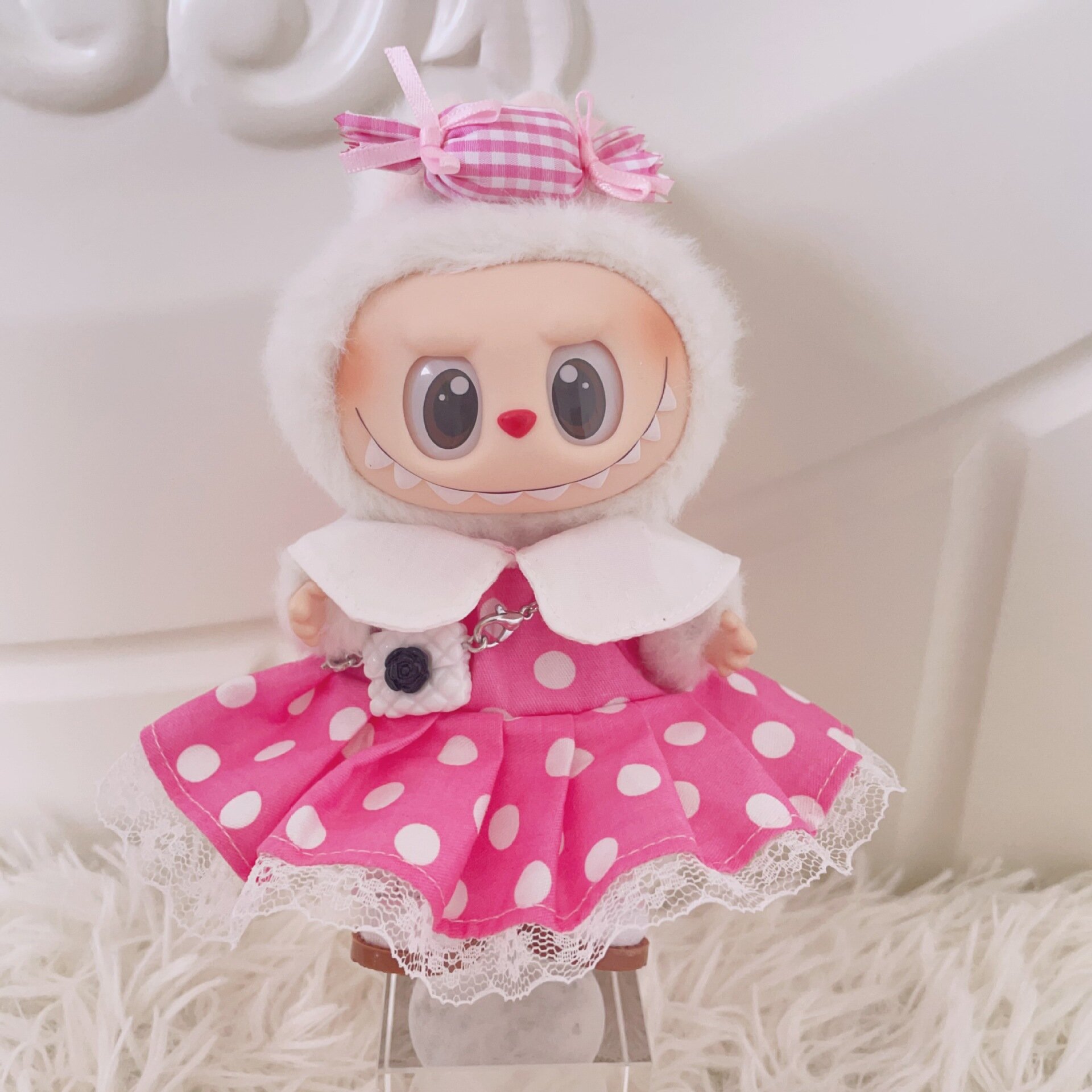 Только детская одежда] Подвески первого, второго и третьего поколения, одежда labubu, ретро-платье в горошек, сменная