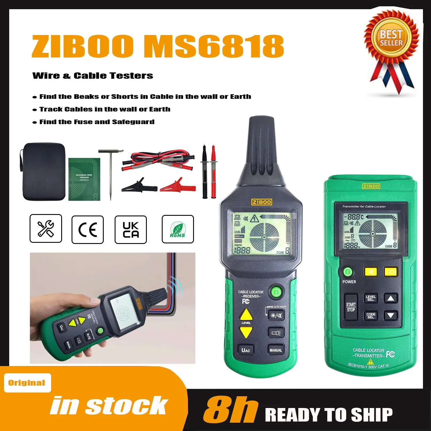 ZIBOO MS6818 Универсальный портативный проводной кабельный трекер и детектор металлических труб | Портативный трекер линии.