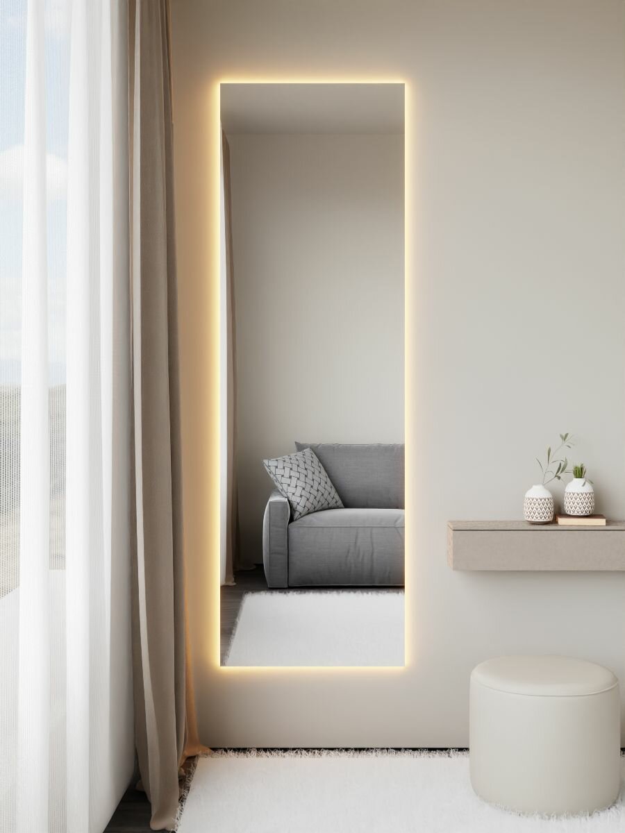 Зеркало настенное 210х70 см. BLX MIRROR без рамы интерьерное с подсветкой. Свет: Теплый белый 3000К.