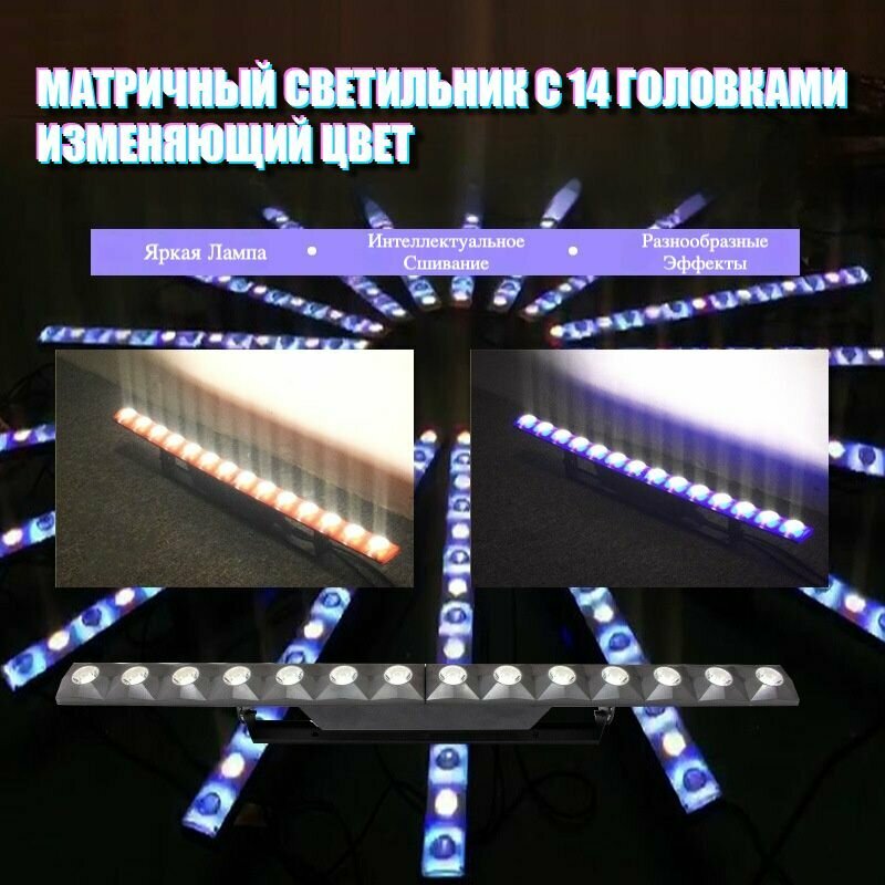 Матричный светильник с 14 головками изменяющий цвет, DMX 512, цветомузыка для сцены, вечеринки, клубов, баров