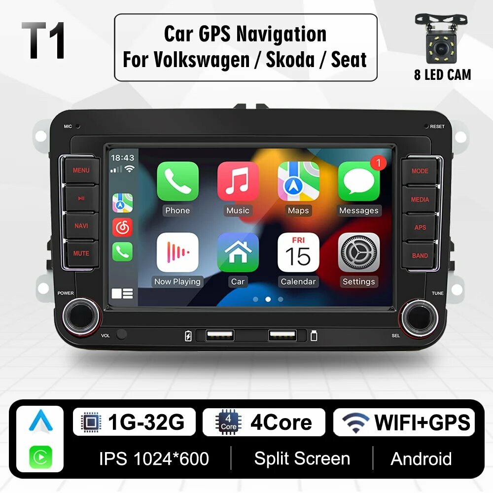 Автомагнитола HU на Android для Volkswagen Golf 5 6 Polo Passat B6 TSI CC Skoda сиденье Jetta Muiltmedia CarPlay GPS-навигация WIFI 2din, T1 1G 32G 7IN CAM