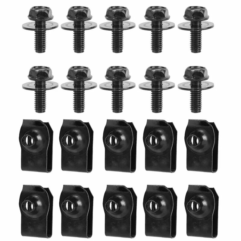 Болты кузова автомобиля U-образные гайки Зажимы M6 Заклепка Крышка двигателя Крышка брызговика Защитный вкладыш Автомобильный бампер Винты крыла Зажимы, black 20pcs mixed