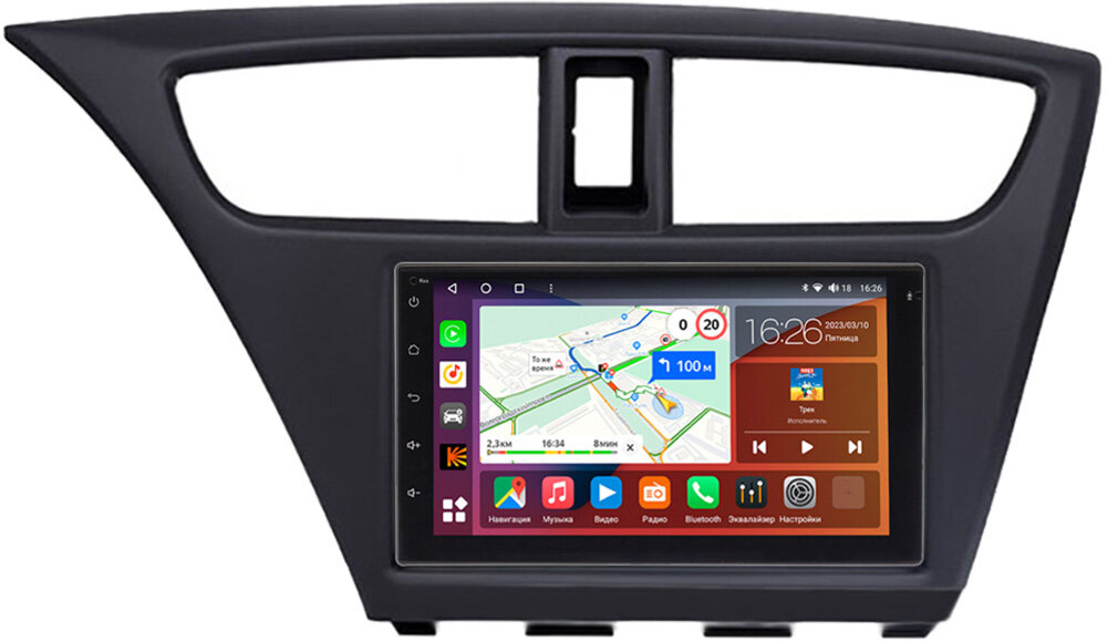 Штатная магнитола Honda Civic 9 5D 2011-2015 (левый руль, хэтчбэк) (левый руль) Canbox H-Line 4474-RP-11-267-255 Android 10 (4G-SIM, 8/256, DSP, QLed)