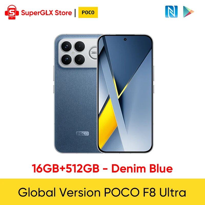 2025 Новый смартфон POCO F8 Ultra Global Version 5G Snapdragon 8 Elite Gen 5 6,9-дюймовый AMOLED-дисплей 50 МП 6500 мАч 100 Вт HyperCharge Голубой, 512ГБ, 512GB Denim Blue