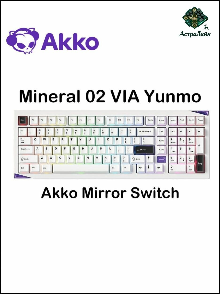 Механическая клавиатура Akko Mineral02VIA Yunmo с RGB-подсветкой, оснащенная 102 клавишами, беспроводным управлением в трех режимах и технологией горячей замены переключателей.