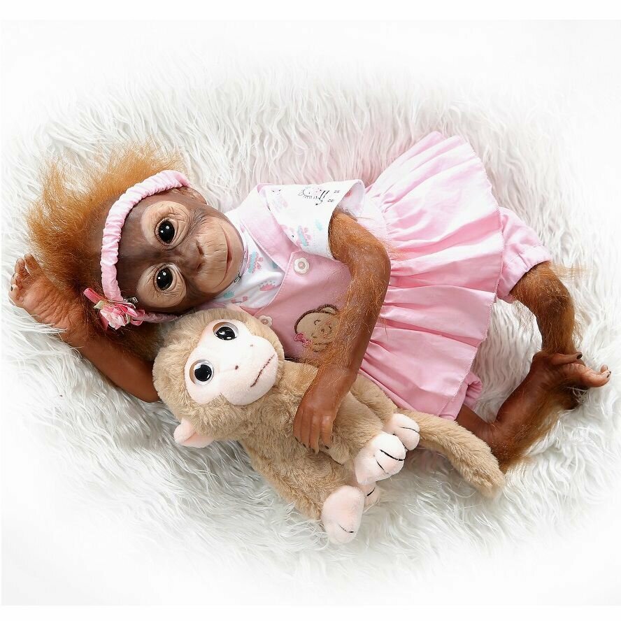 20 "Возрожденная Кукла Обезьяна Реалистическая Новорожденная Игрушка (Розовый)