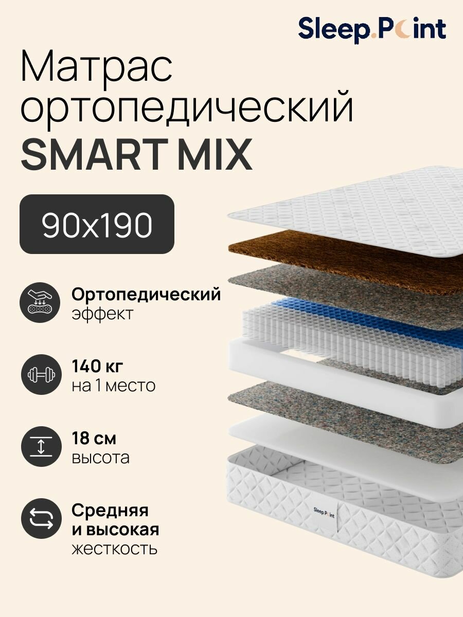 Sleep.Point Матрас SMART MIX 90х190, ортопедический, пружинный