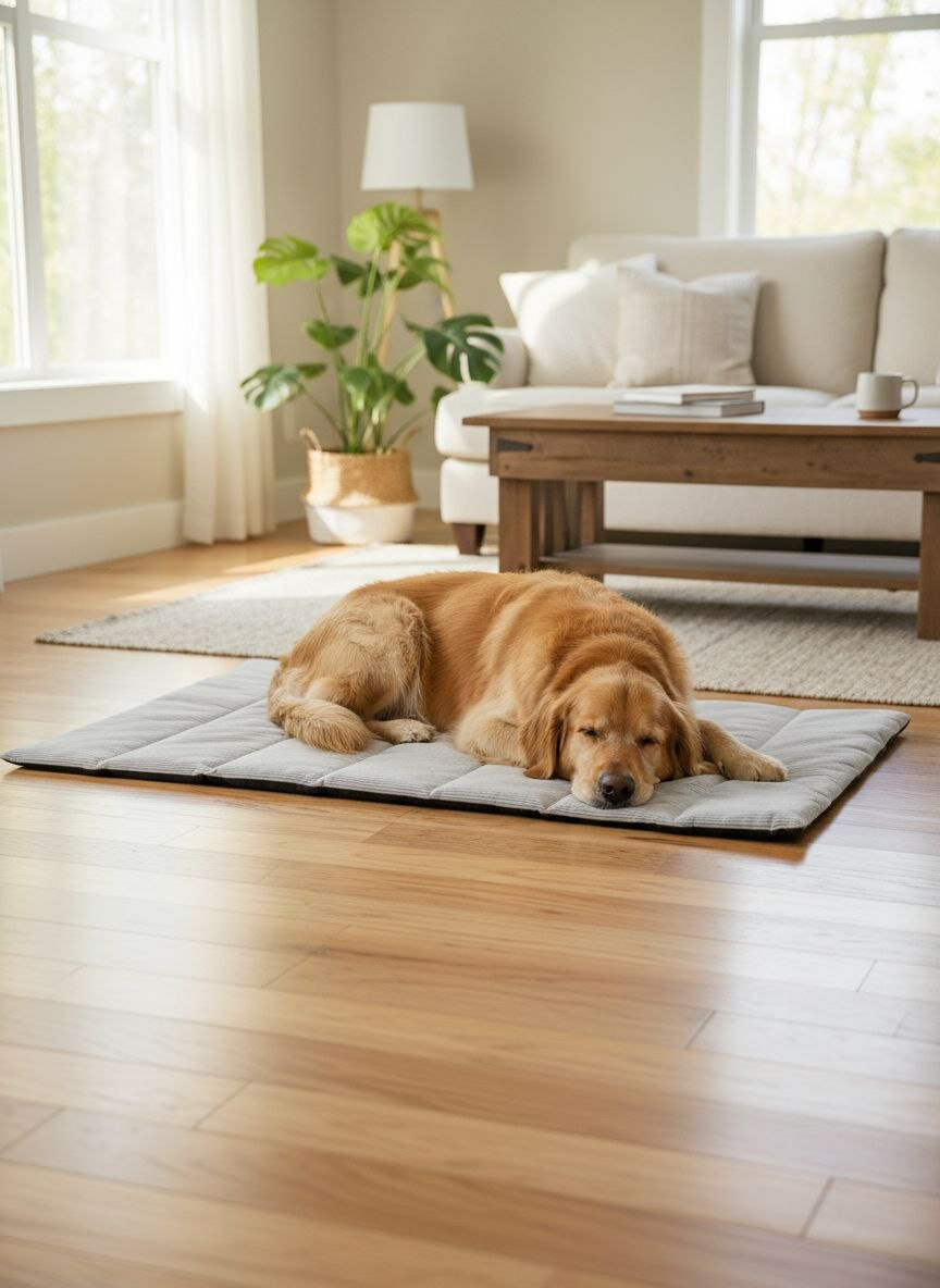 Дорожный коврик для собак складной из прочной мебельной ткани с нескользящим дном.