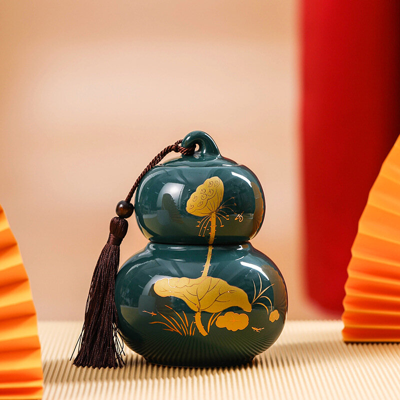 Креативная портативная керамическая двойная банка для хранения чая Fulu, набор из одной и двух банок, подарочная коробка, керамическая банка в форме тыквы