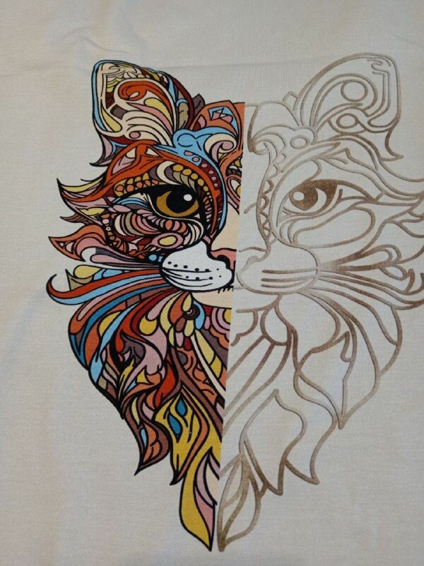 Кулирка с лайкрой купон "Кот пополам" ширина 180см, высота 73 (+-2)см пенье