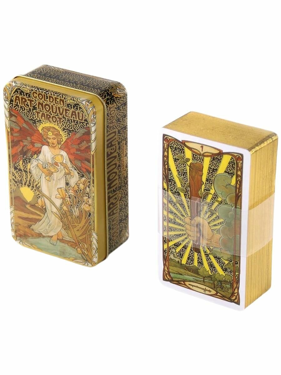 Карты Таро Золотое Уэйт Арт-Нуво в жестяной коробке Golden Art Nouveau Tarot 10.3*6см