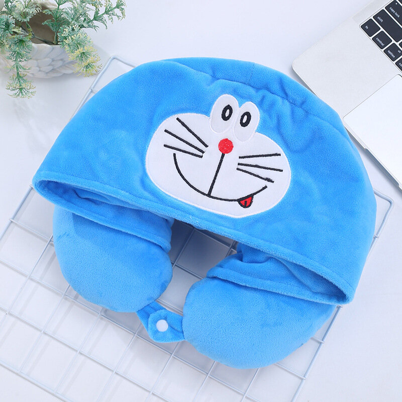 Мультяшная U-образная подушка, шляпа с капюшоном, хлопковая подушка для шеи, ортопедическая подушка, подушка для обеденного перерыва, подушка для путешествий на самолете, милая подушка для шеи