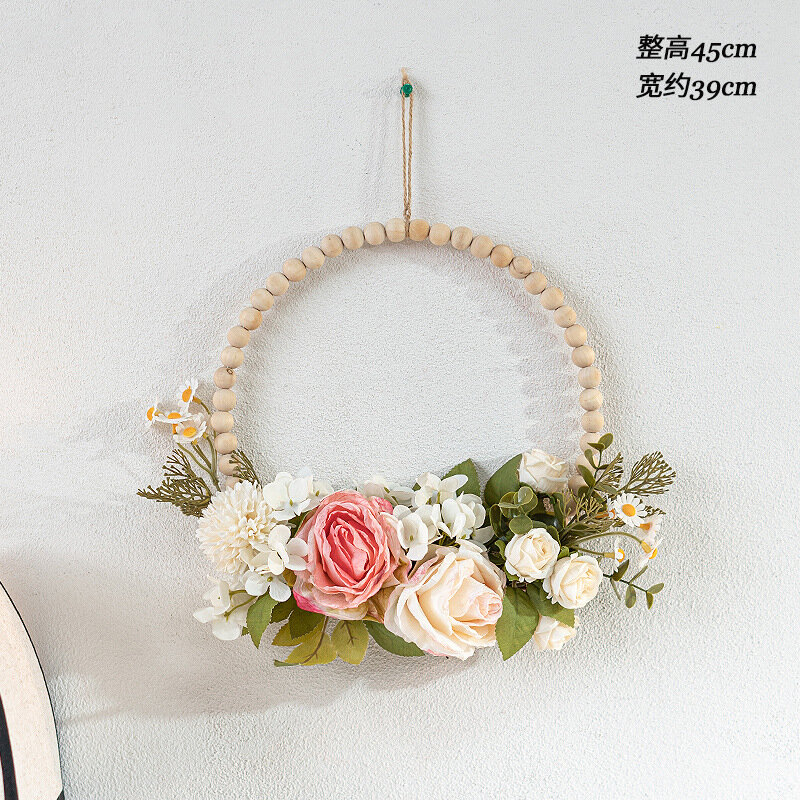 Скандинавский светлый роскошный деревянный венок из бусин, искусственные цветы, свадебные розы, декоративные цветы для стен, настенное украшение для дома, высококачественные декоративные цветы