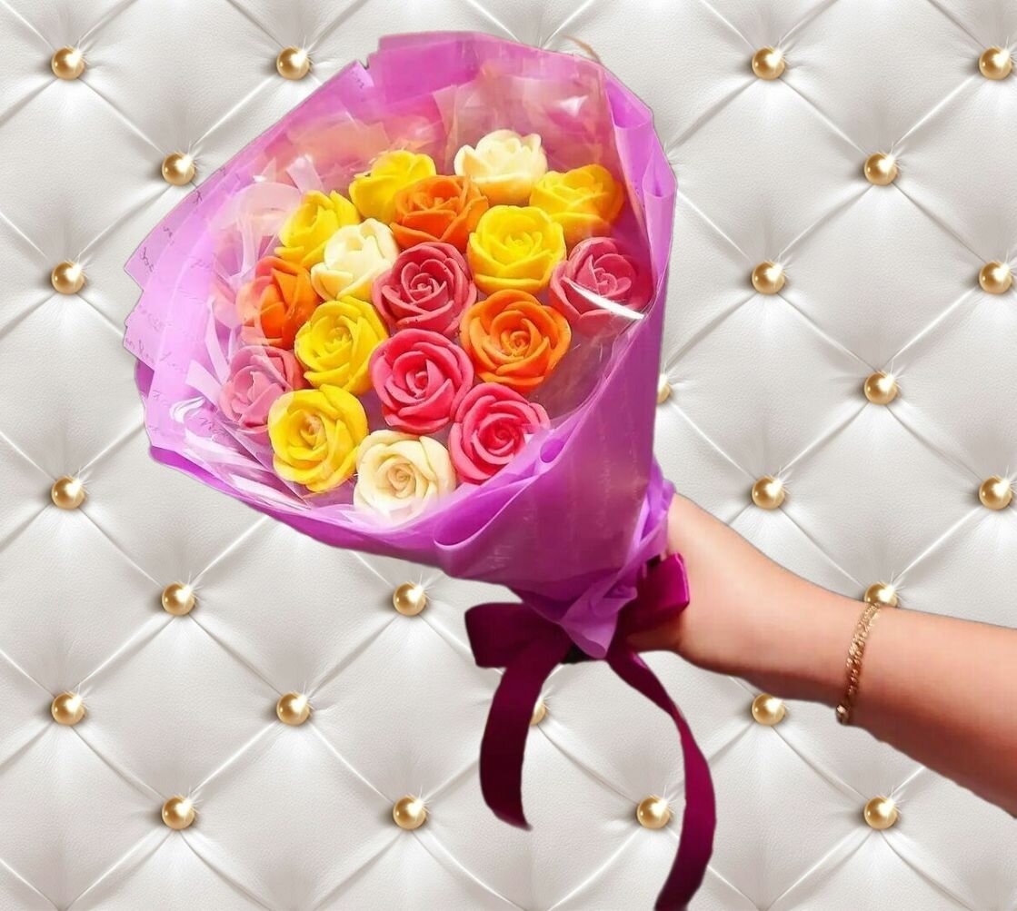 ShokoTrendy Сладкий букет из конфет шоколадные розы, 17 шт, радуга