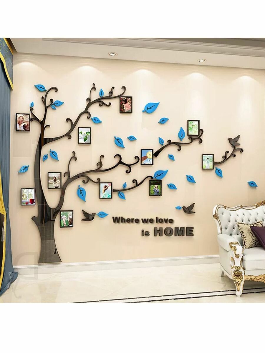 Семейное дерево с фоторамками на стену , Зеркальные акриловые стены