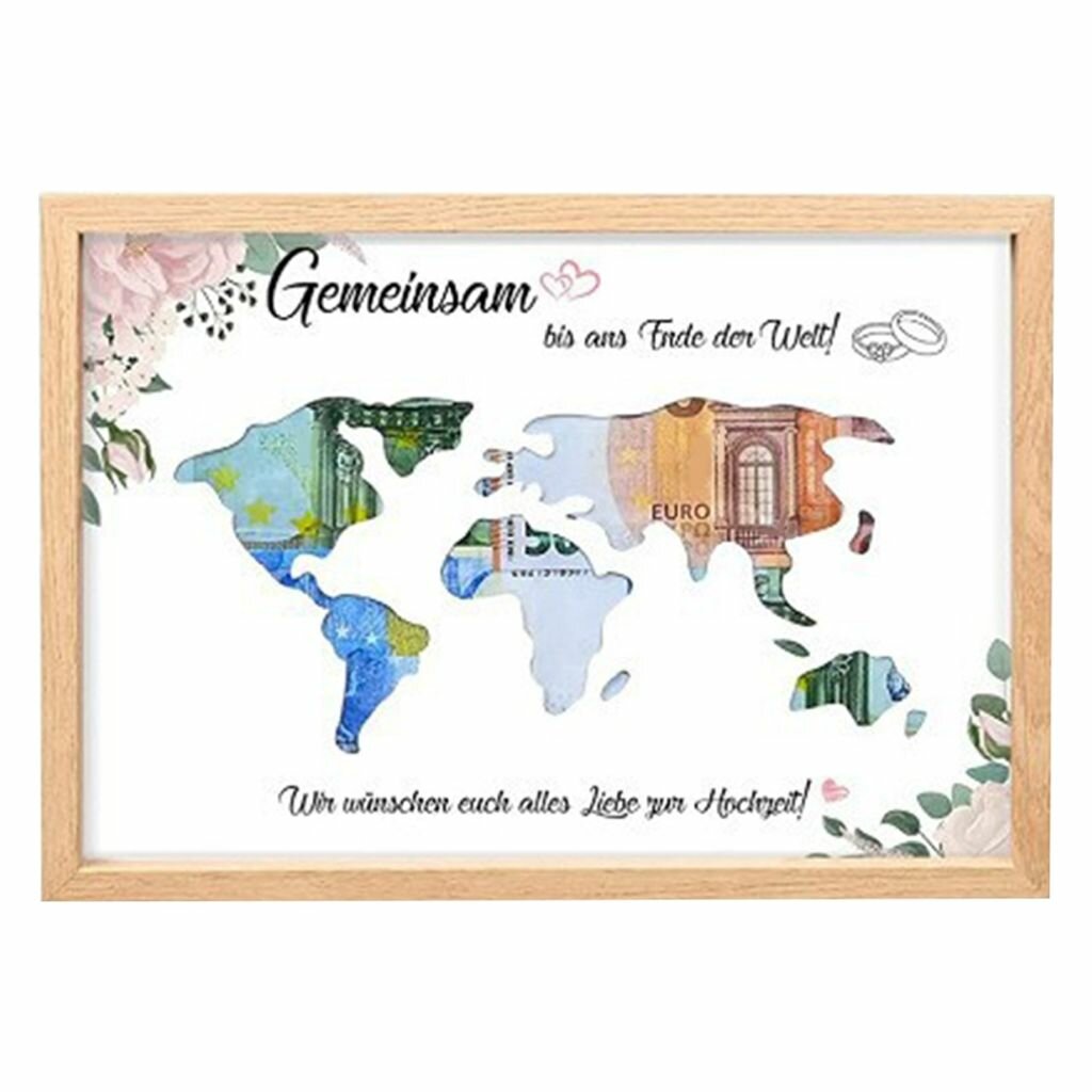 Коллекция банкнот в декоративной фоторамке с картой мира-1