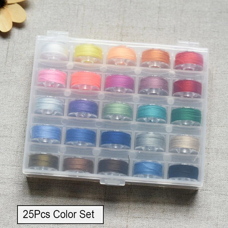 25/36 цветов, набор шпульных ниток, катушки для полиэфирных ниток, шпульки для швейной машины с коробкой для хранения, швейные аксессуары для вышивки
