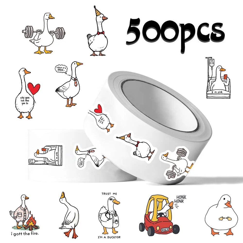 500 шт./рулон, милый мультяшный большой гусь, рулон, наклейка, сделай сам, ПВХ, наклейки для ноутбука, украшение, награда, блокнот, чашка для воды, детские игрушки, подарки