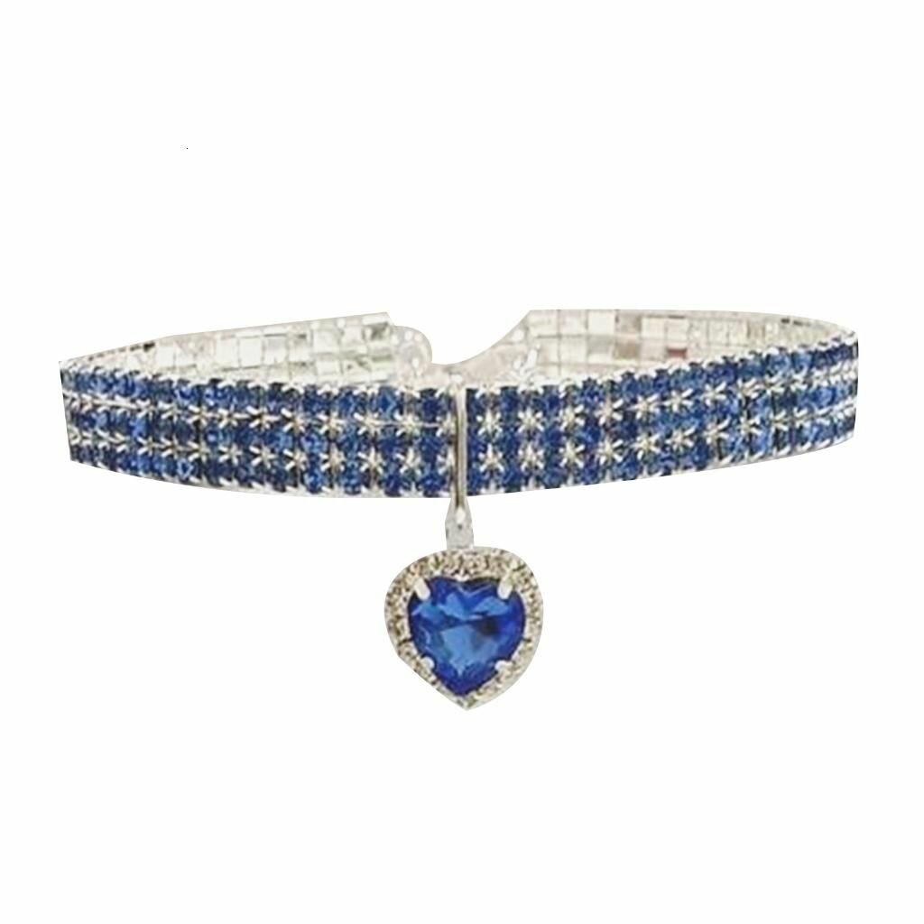 Эластичный ошейник для собак и кошек с подвеской в виде сердца, Синий - S