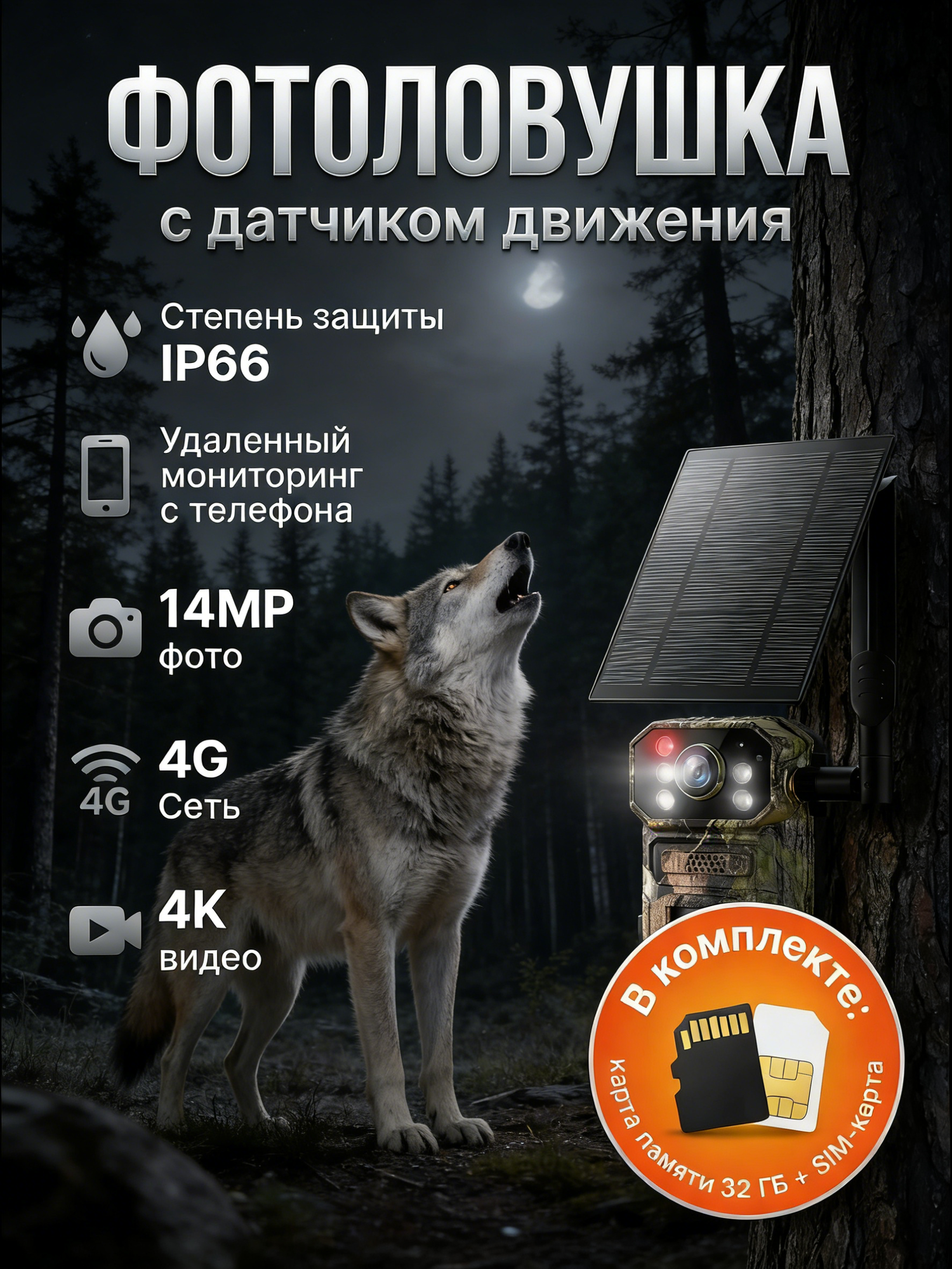Фотоловушка, ночное видение, сим-карта, высокая четкость, водонепроницаемая, пылезащитная