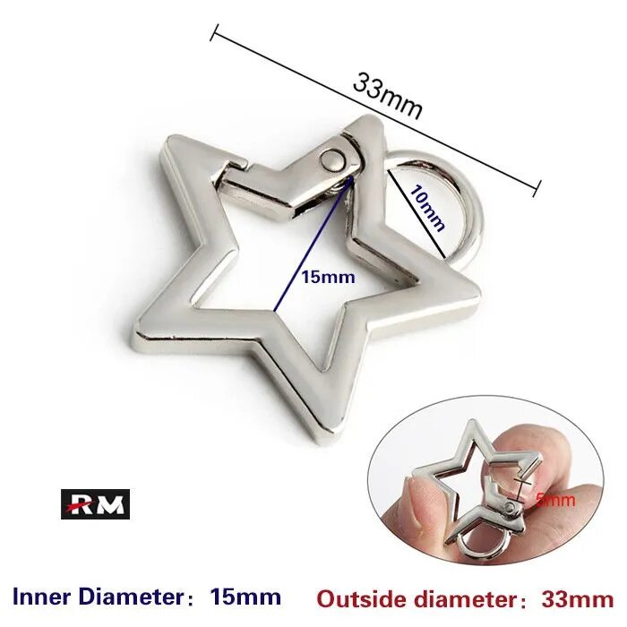Кольцо для карабина в форме звезды с разъемными пружинными воротами, Металлические кольца для сумок, Брелок для ключей, Внутренний диаметр 15 мм, 2 шт