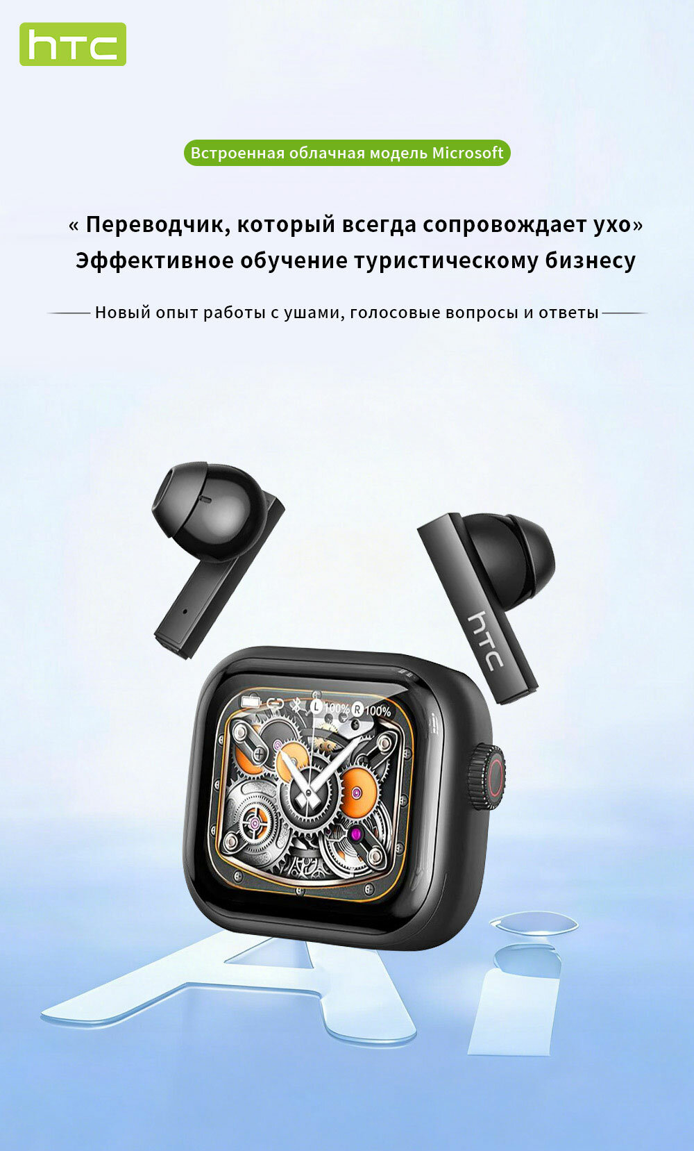 HTC NE40, недавно обновленный Bluetooth 6.0, с функцией перевода, длительное время автономной работы, черный