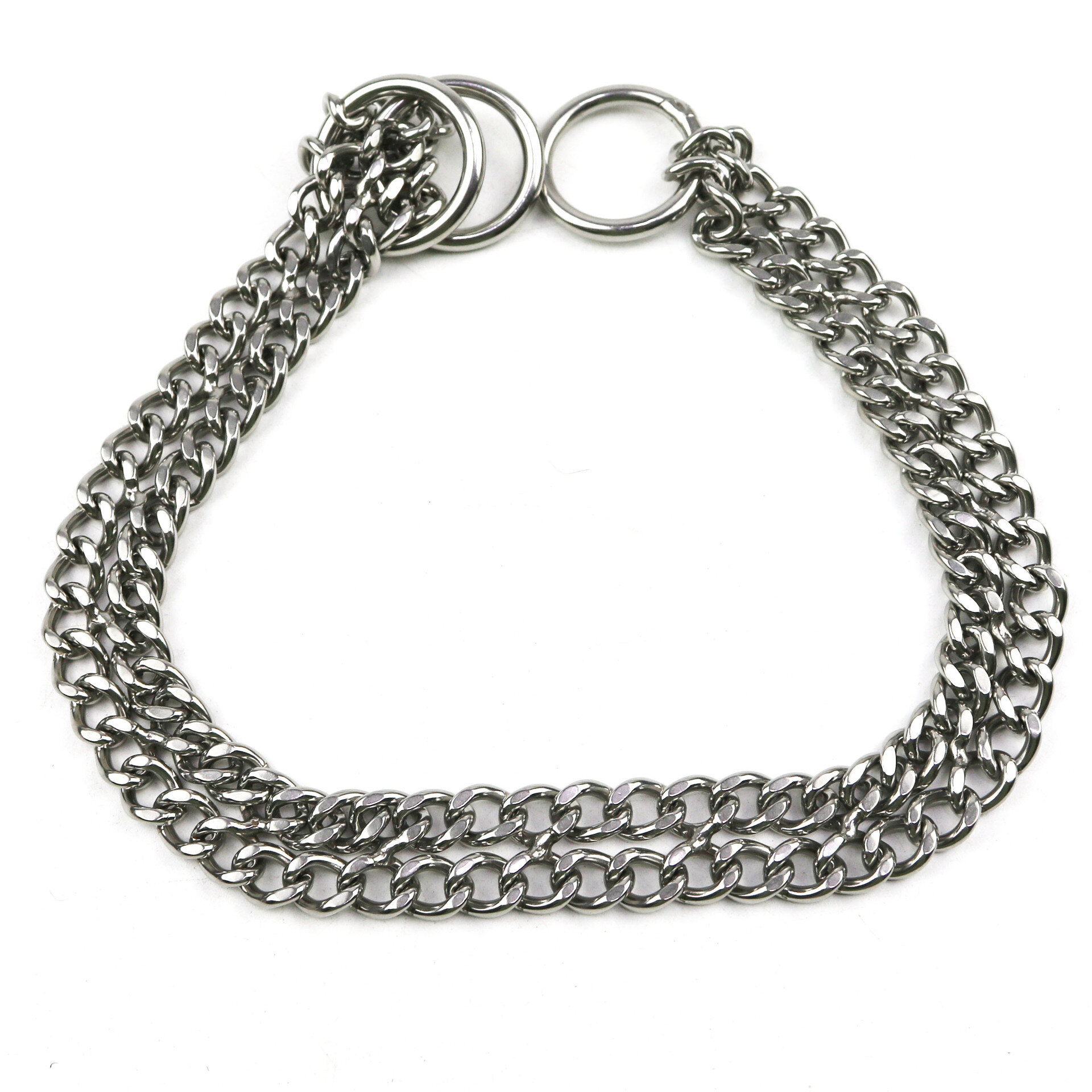 Двойной ряд нержавеющей стали ошейник для собак регулируемый 50-65 см для немецких овчарок P-цепь металлический ошейник