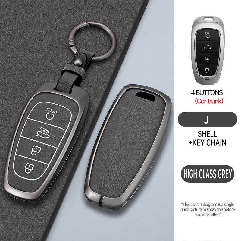 Металлический чехол для ключа Hyundai, 4 кнопки, High Class Grey