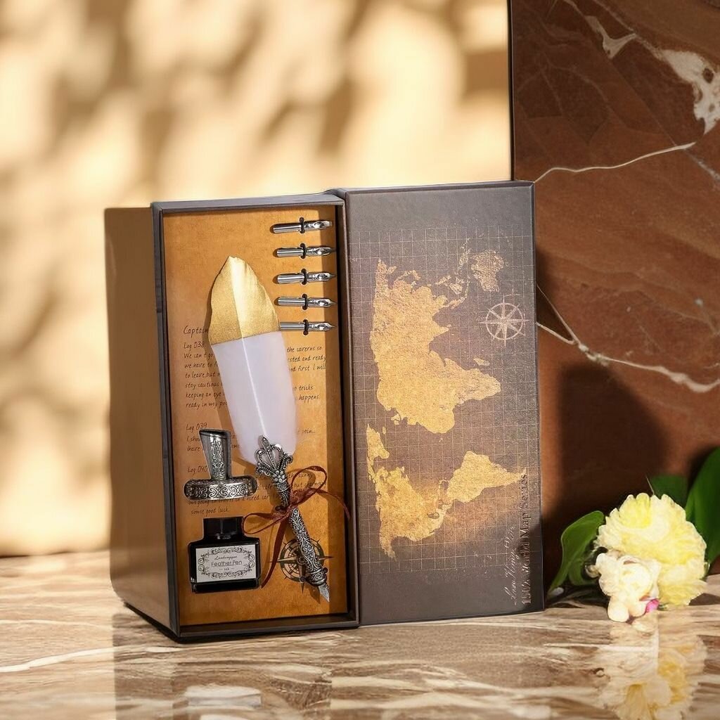 Набор перьевых ручек в европейском стиле, винтажная корона, подарочная коробка, ручка с наклонным пером, держатель для ручки, набор перьевых ручек с резьбой, оптовая продажа